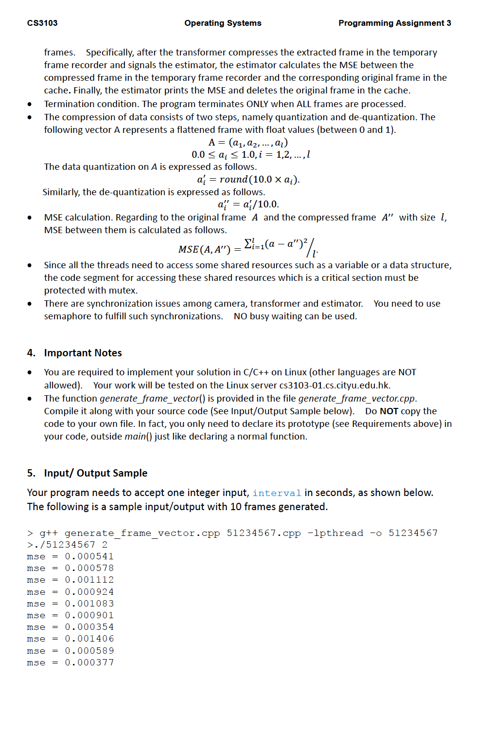 CS3103 Operating Systems Programming Assignment 3 | Chegg.com