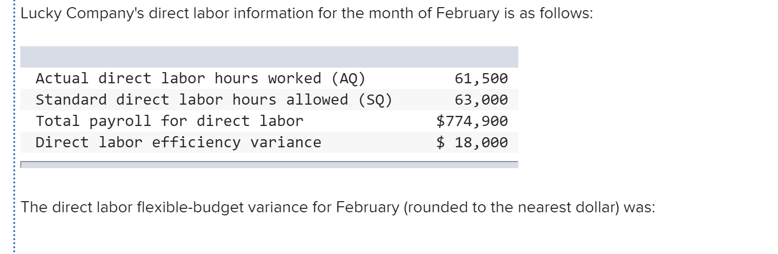 Solved Lucky Company's direct labor information for the | Chegg.com