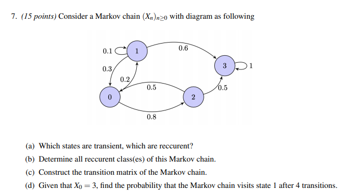 Solved 7. (15 points) Consider a Markov chain (X.) no with | Chegg.com