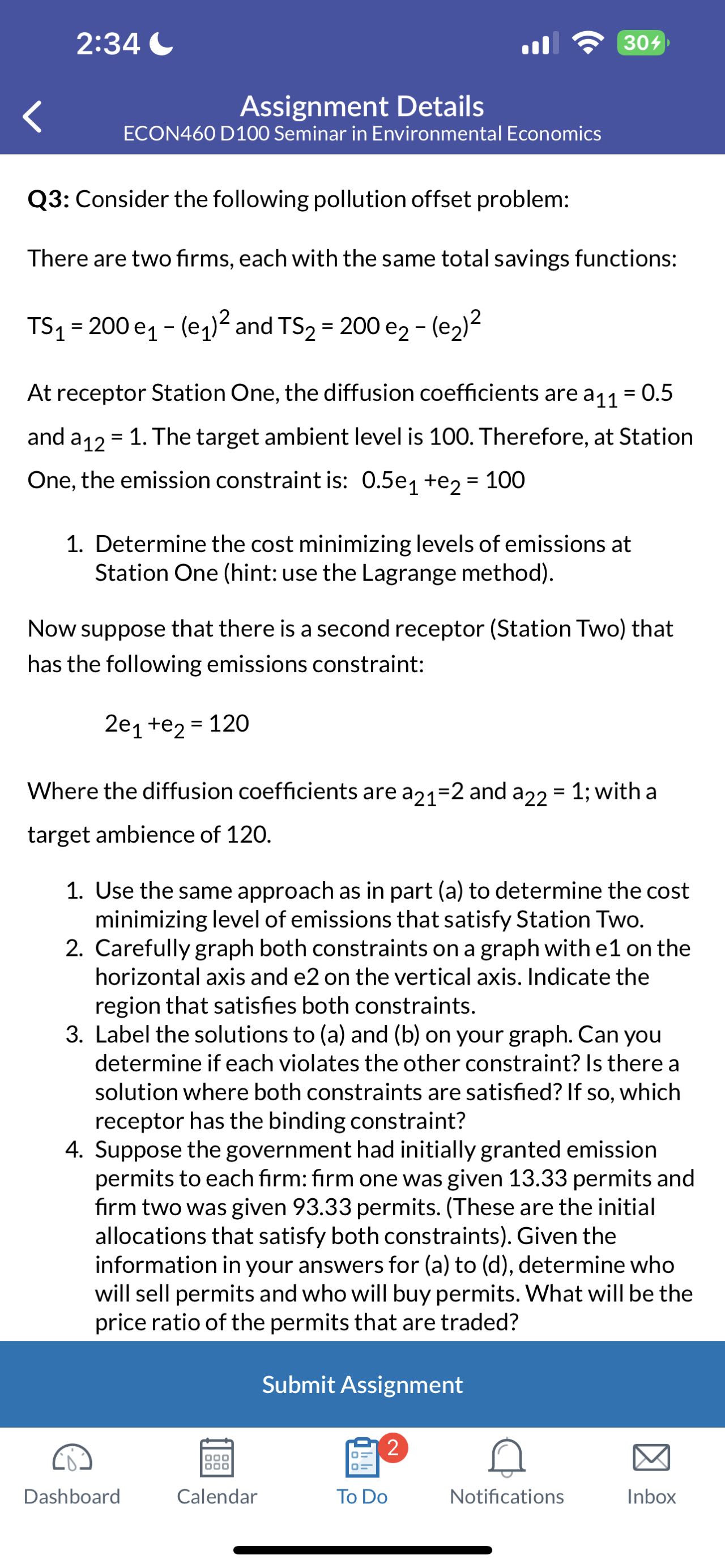 Solved Q3: Consider the following pollution offset problem: | Chegg.com