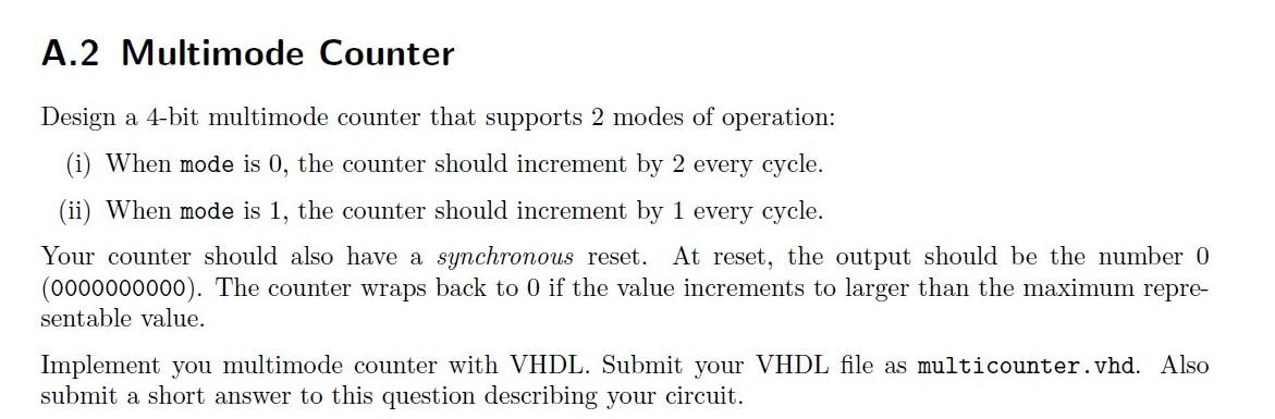 Solved A.2 Multimode Counter Design a 4-bit multimode | Chegg.com