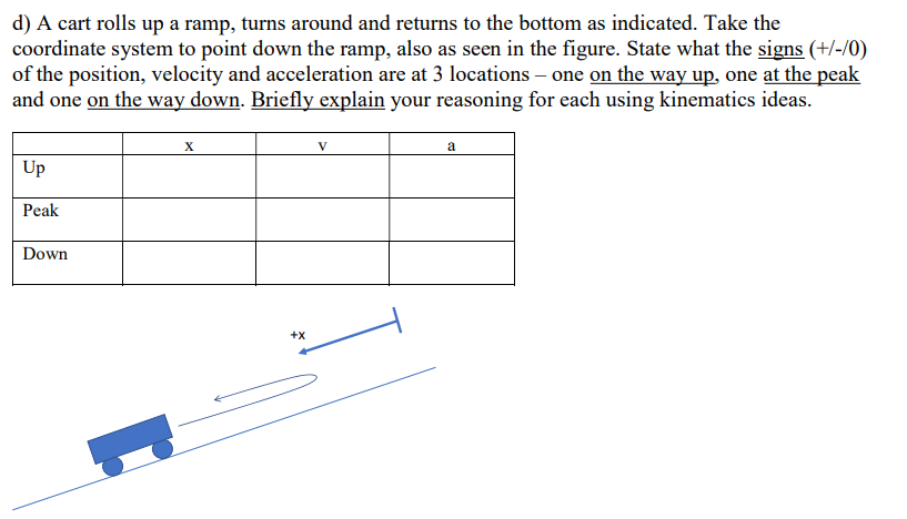 Solved d) A cart rolls up a ramp, turns around and returns | Chegg.com