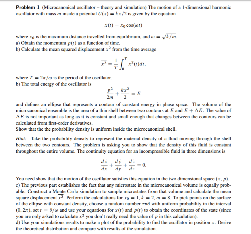Problem 1 (Microcanonical oscillator - theory and | Chegg.com