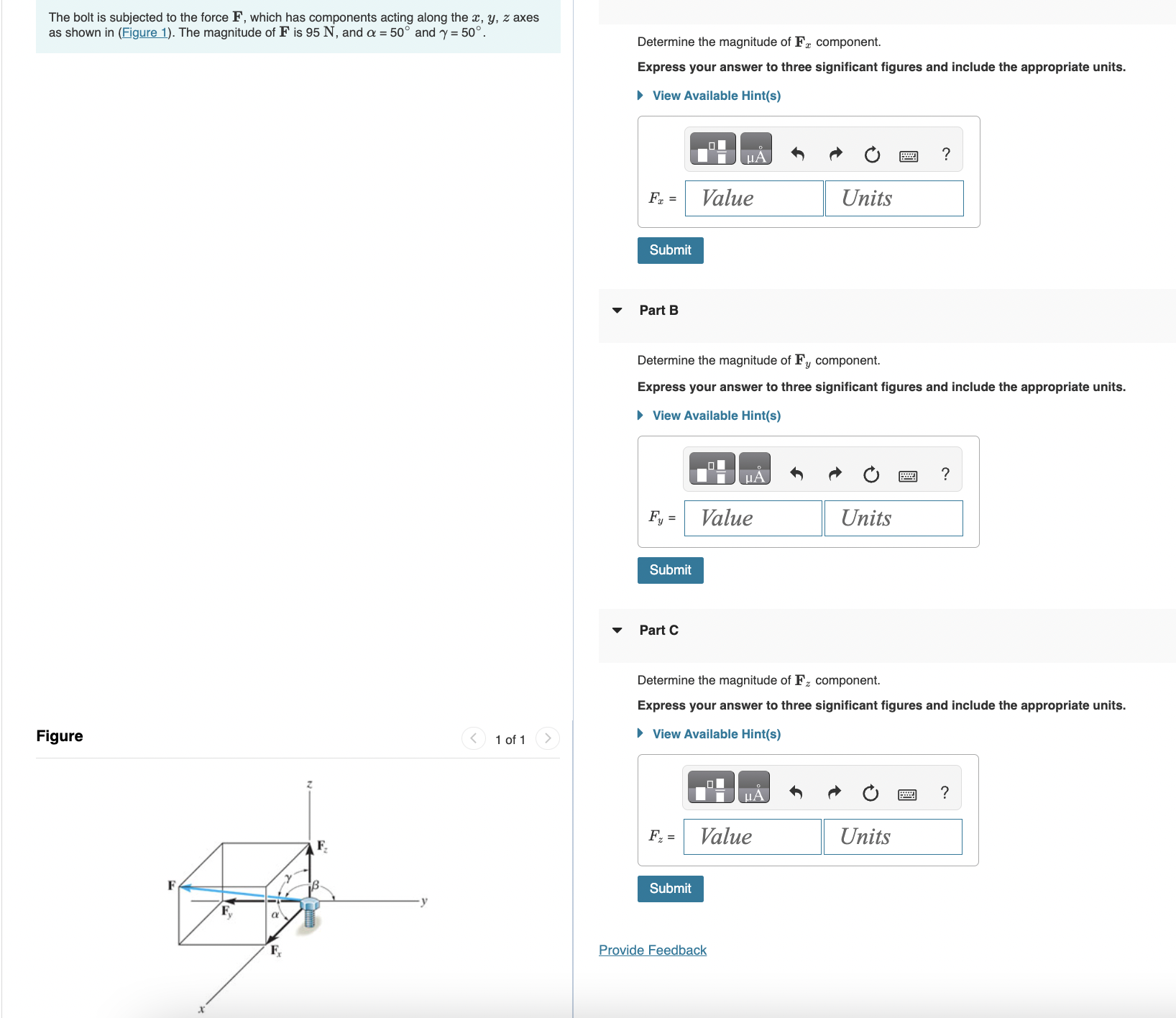 Solved determine the x, ﻿y, ﻿and z components. | Chegg.com