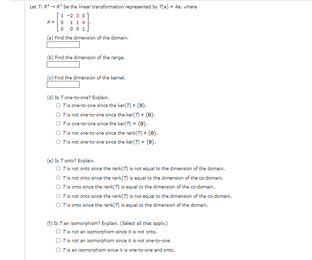 Solved Let T:R4→R3 be ﻿the linear transformation represented | Chegg.com