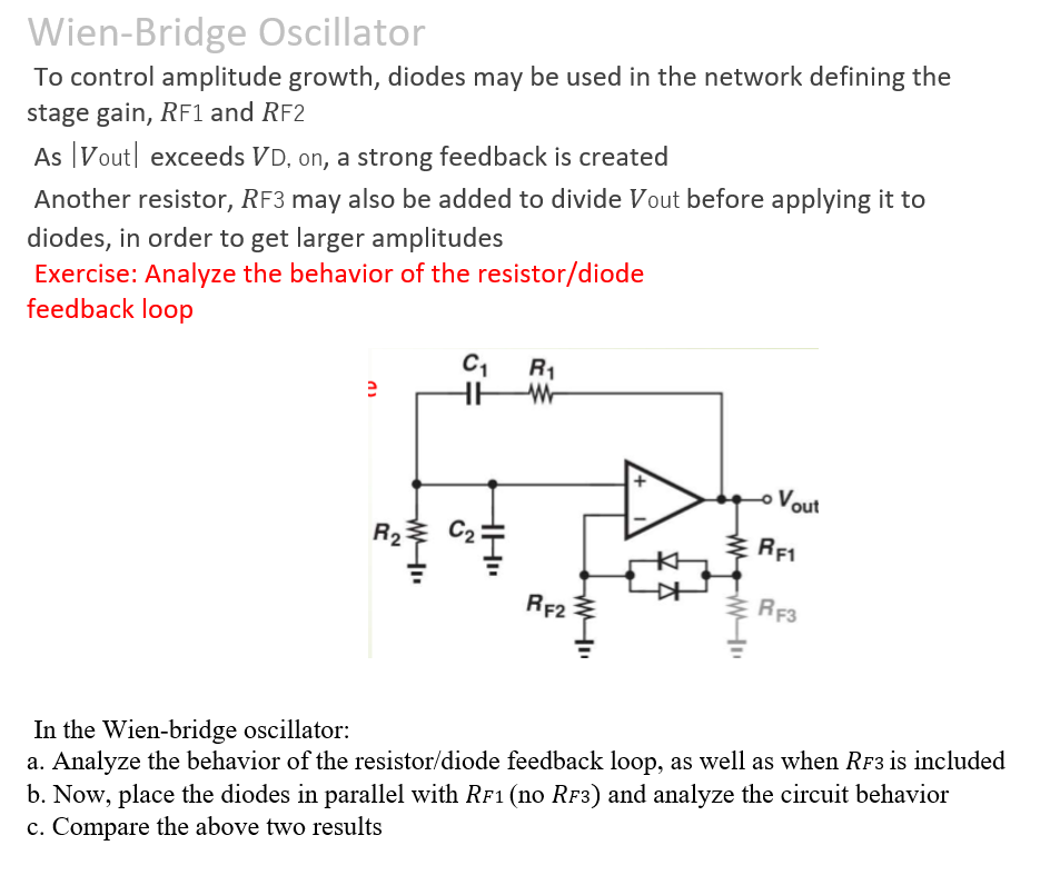 Solved Wien-Bridge Oscillator To control amplitude growth, | Chegg.com