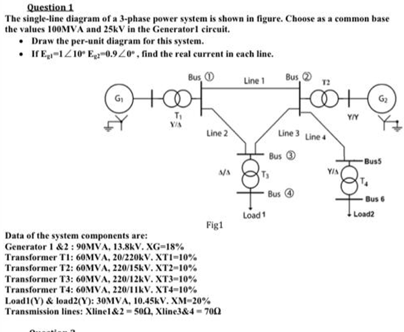 Solved Question 1 The single-line diagram of a 3-phase power | Chegg.com
