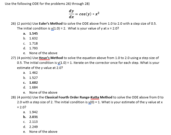 Solved Use the following ODE for the problems 26) through | Chegg.com