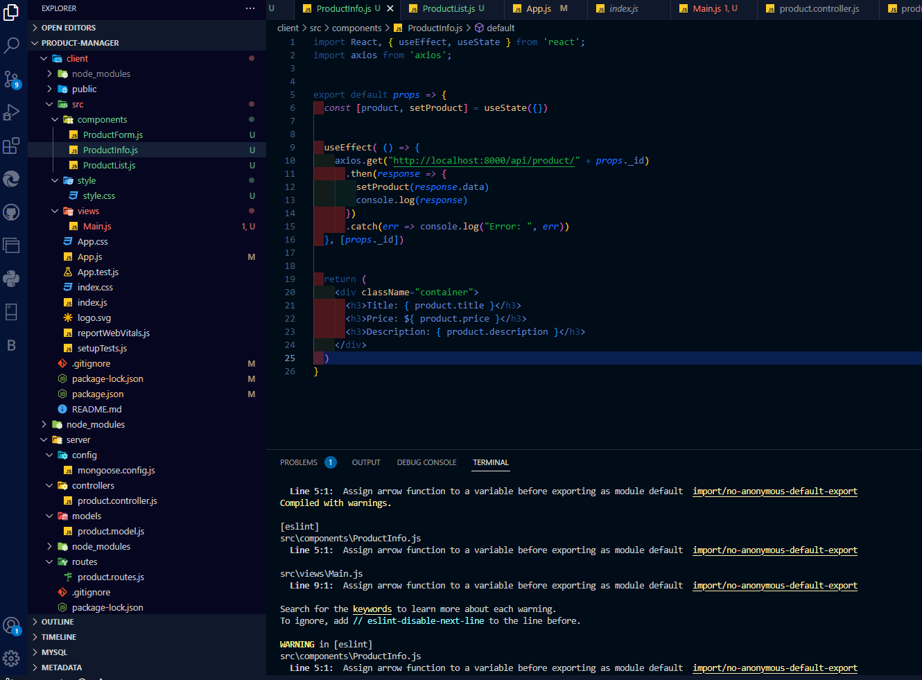 Solved EXPLORER OPEN EDITORS PRODUCT-MANAGER Ec client > | Chegg.com