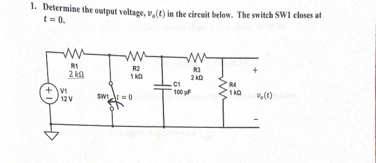 Solved 1. Determine the output voltage, v0(t) in the circuit | Chegg.com