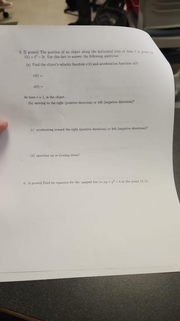 Solved 5. [5 points) The position of an object along the | Chegg.com