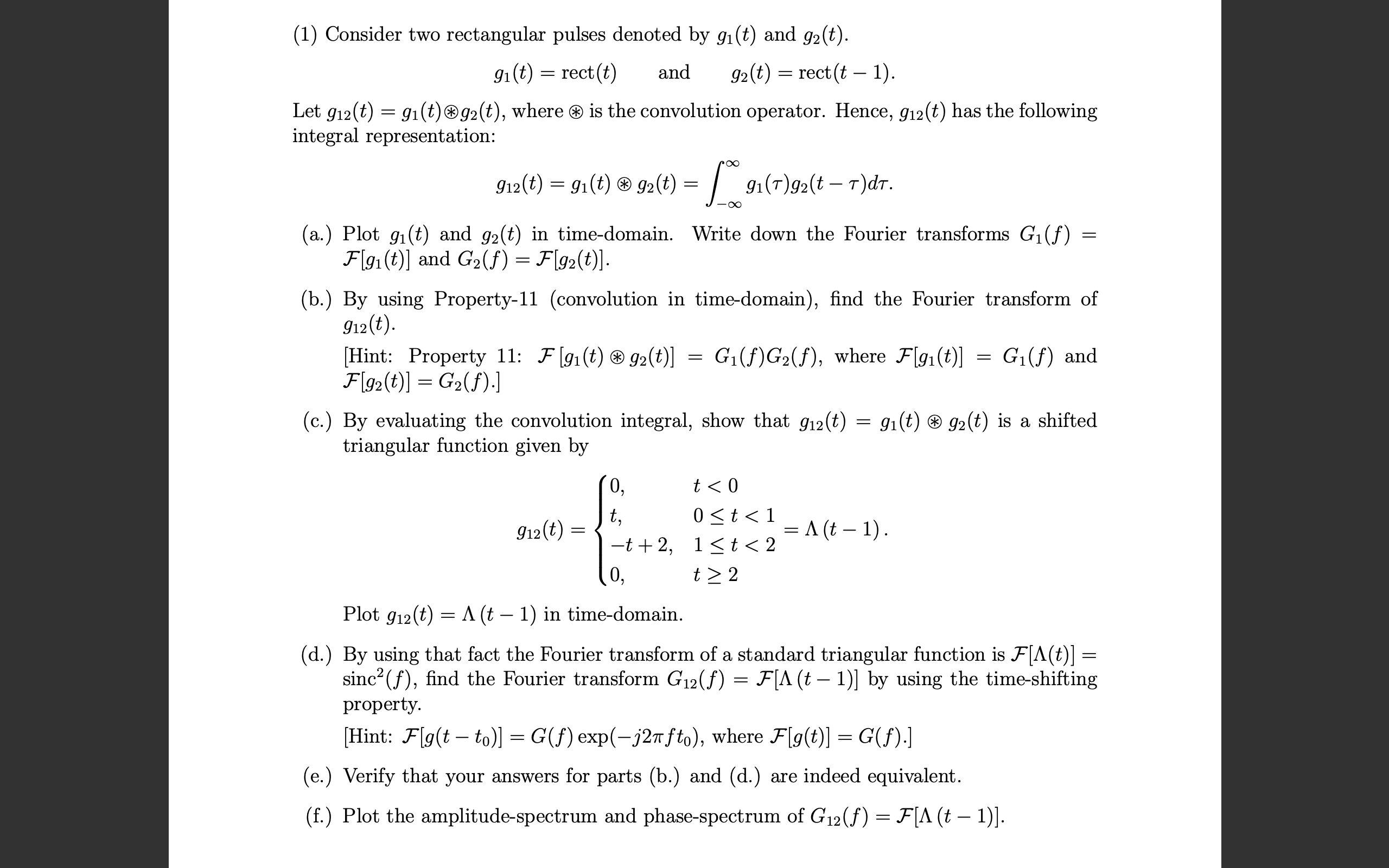 Solved 1 Consider Two Rectangular Pulses Denoted By G1t 