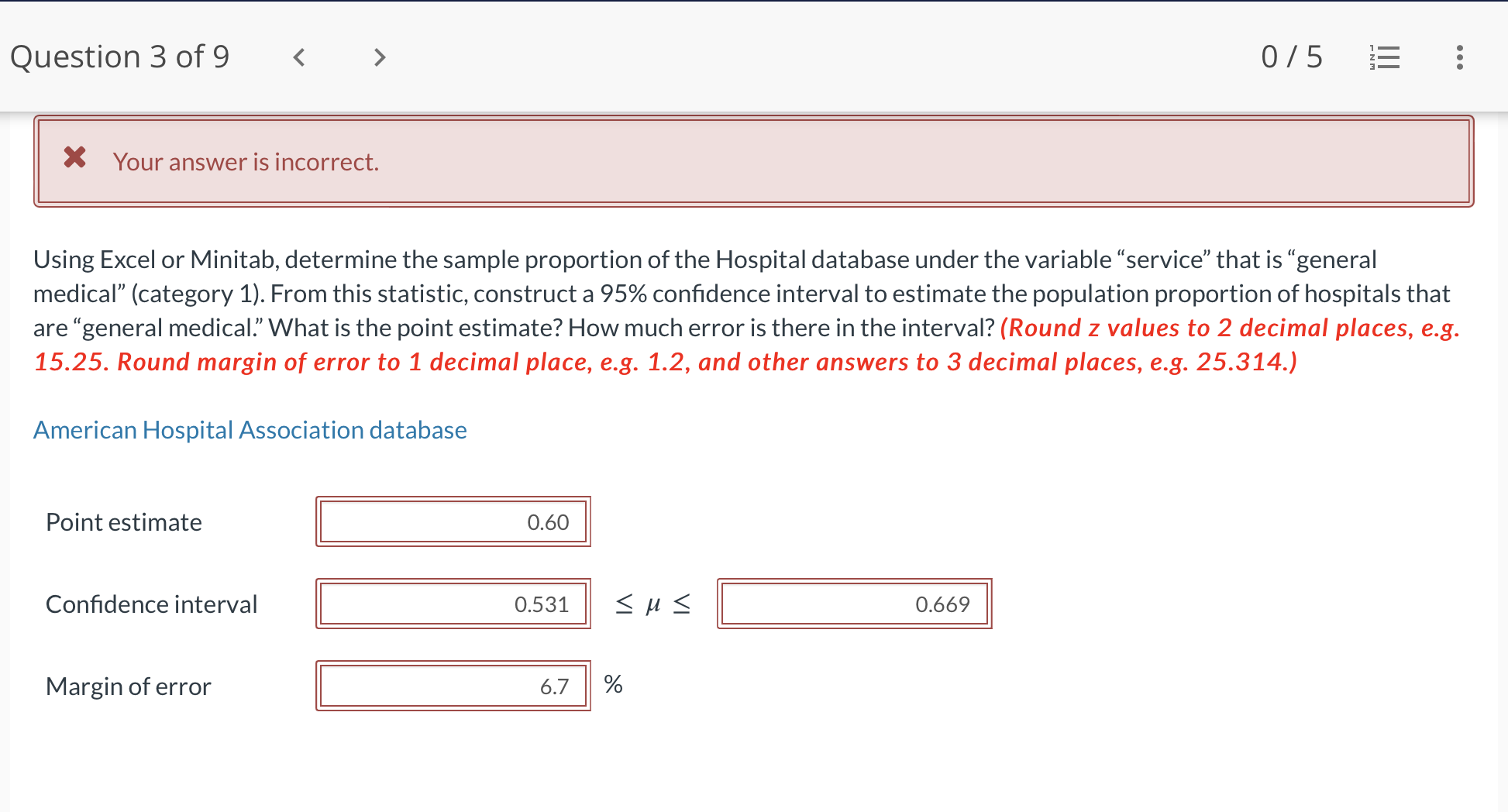 Solved Your answer is incorrect. Using Excel or Minitab, | Chegg.com