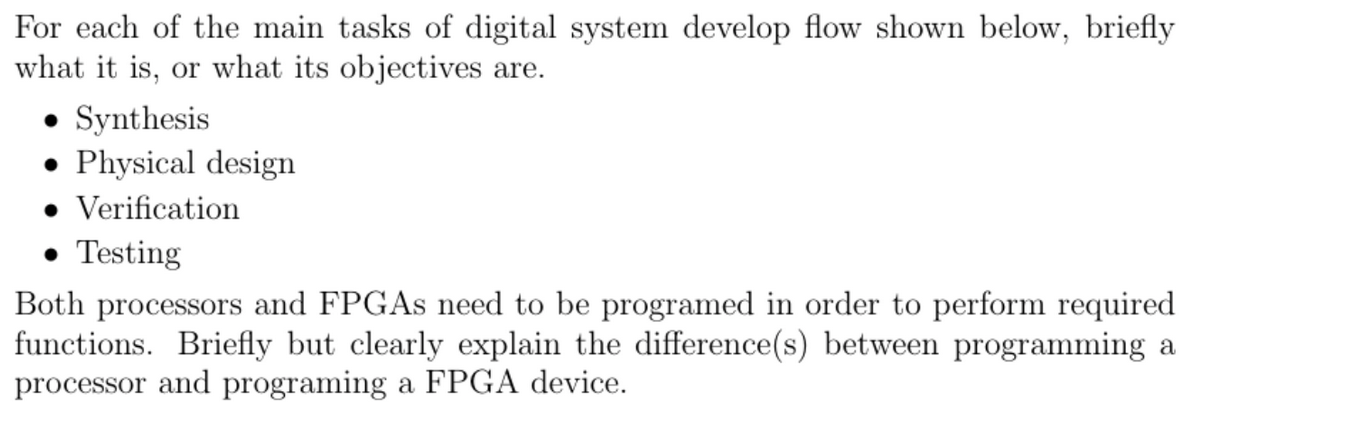 Solved For each of the main tasks of digital system develop | Chegg.com