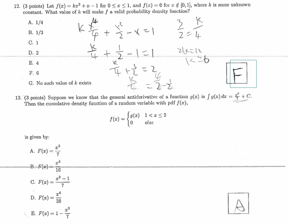 Solved 12. (3 points) Let f(x) = kx3 +2 -1 for 0