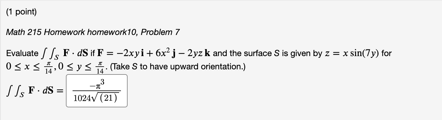 Solved (1 point) Math 215 Homework homework10, Problem 7 | Chegg.com