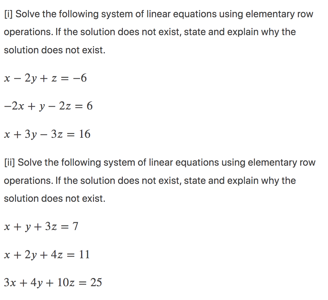 Solved [i] Solve the following system of linear equations | Chegg.com