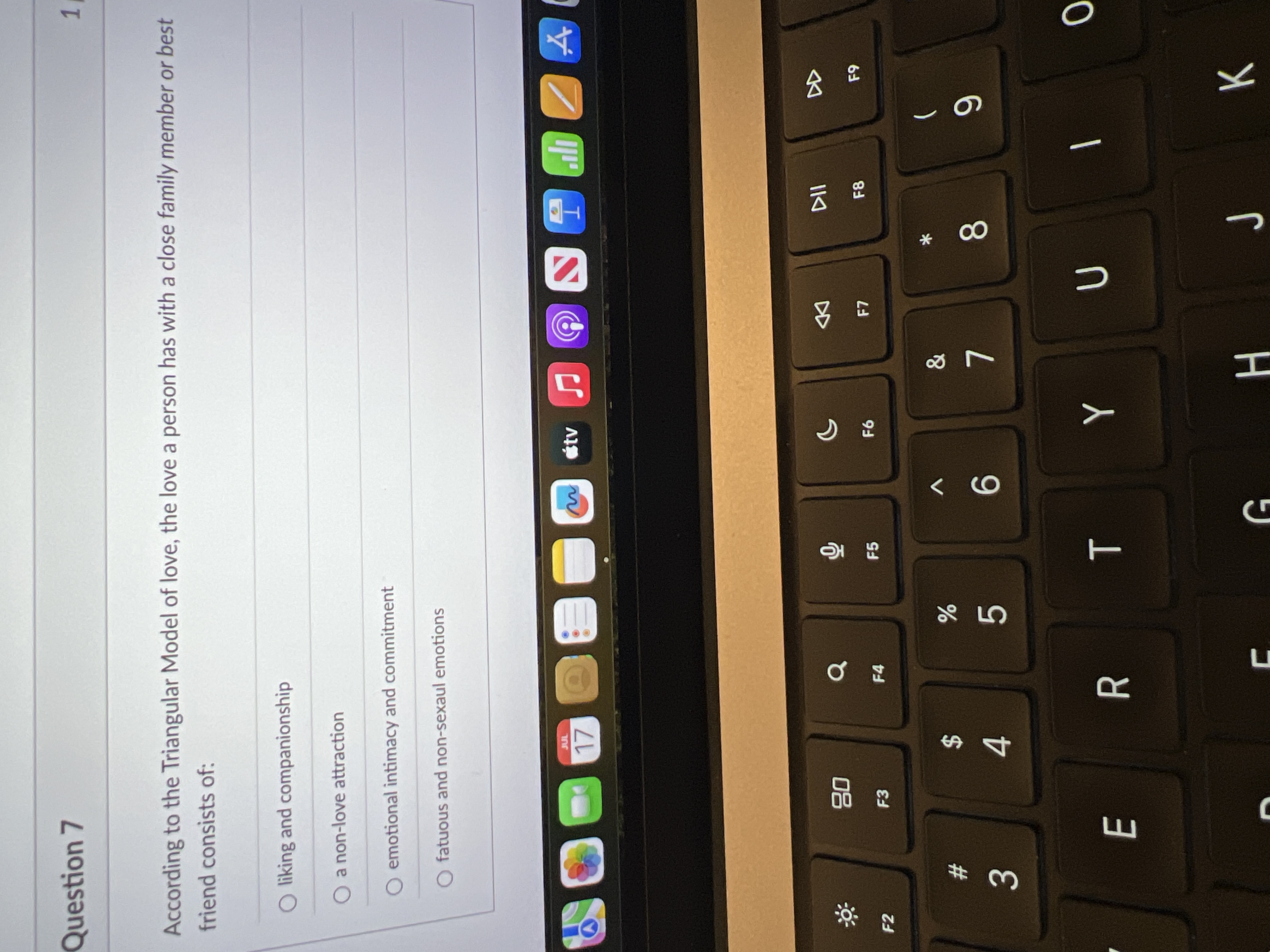 Solved Question 7According to the Triangular Model of love, | Chegg.com