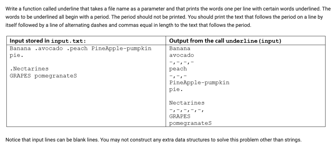 Solved Write a function called underline that takes a file | Chegg.com