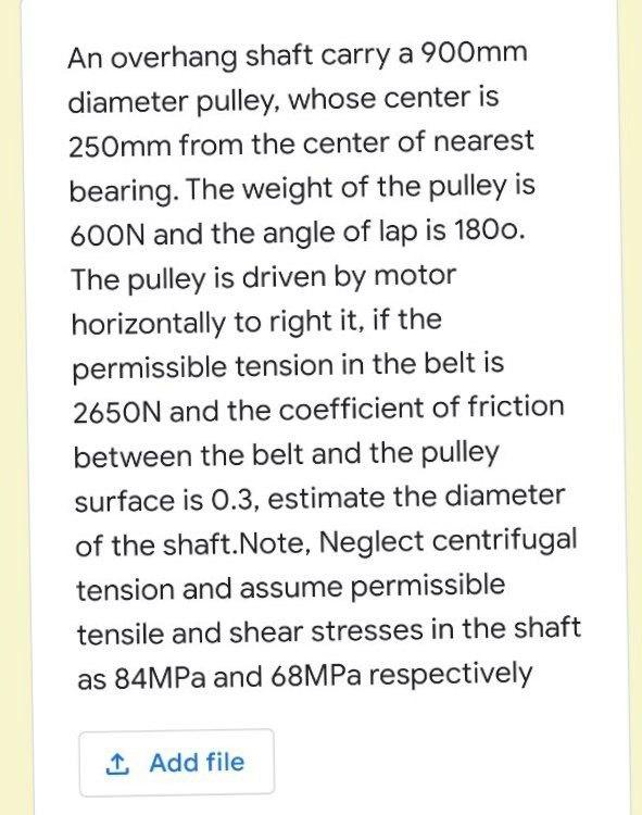 Solved An overhang shaft carry a 900mm diameter pulley, | Chegg.com