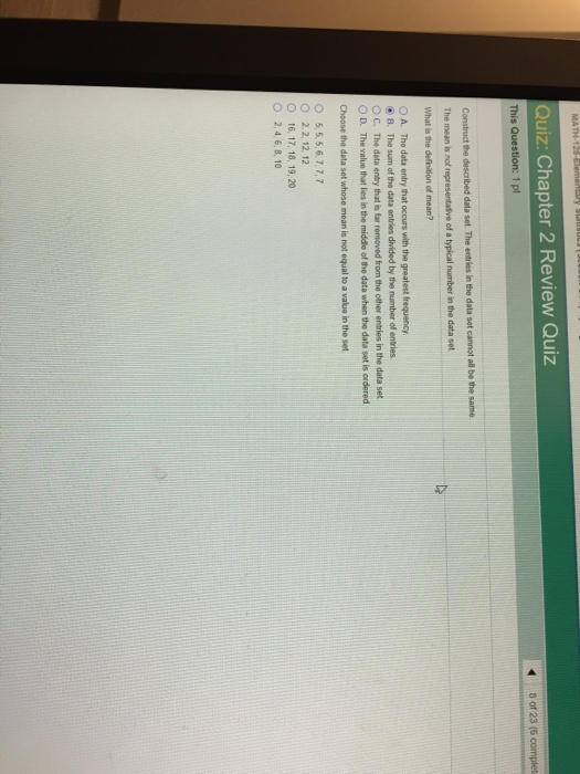 Solved MATH-125 Quiz: Chapter 2 Review Quiz 8 of 23 (6 This | Chegg.com