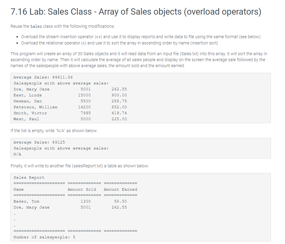 Solved 7.16 Lab: Sales Class - Array of Sales objects | Chegg.com