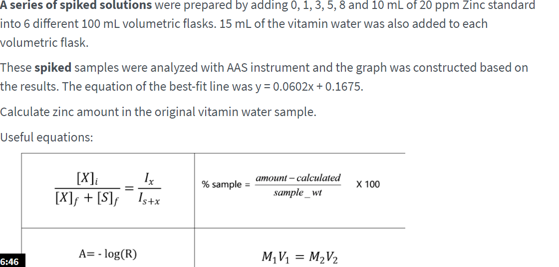 A series of spiked solutions were prepared by adding | Chegg.com