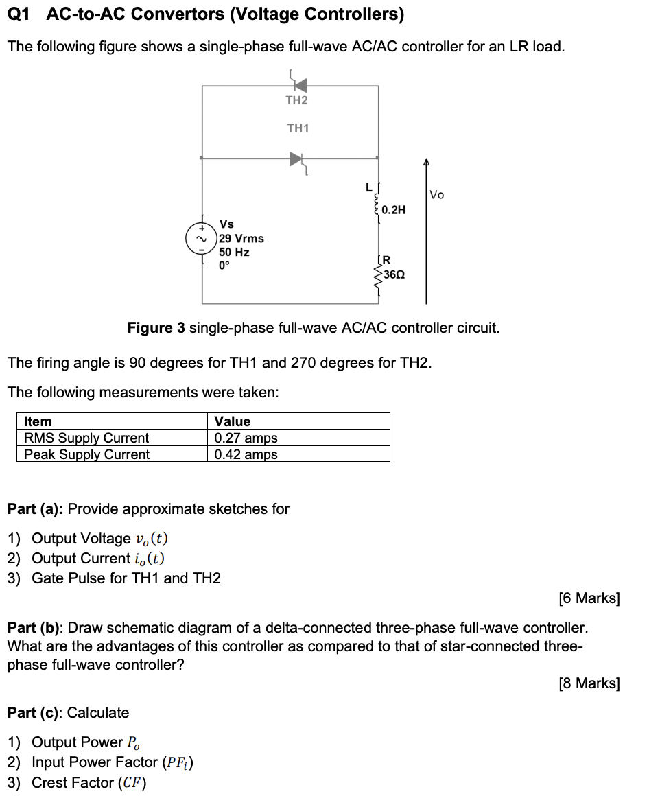 Solved Q1 AC-to-AC Convertors (Voltage Controllers) The | Chegg.com