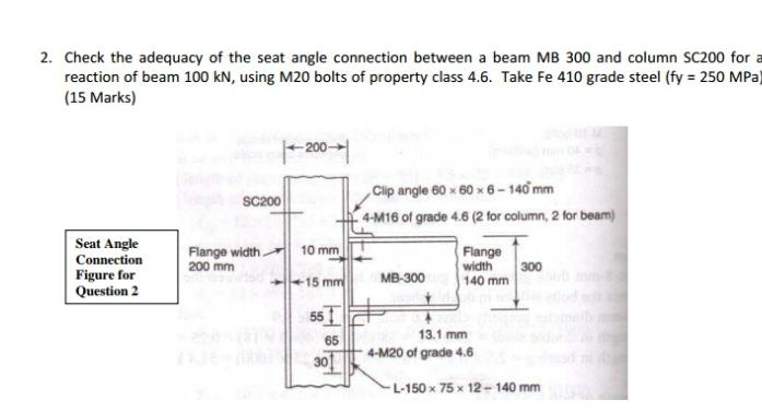 Solved 2. Check the adequacy of the seat angle connection | Chegg.com