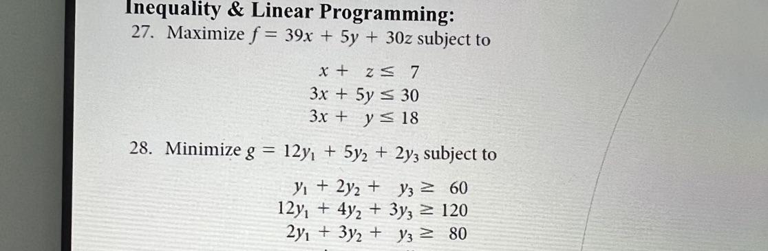 Solved Inequality \& Linear Programming: 27. Maximize | Chegg.com