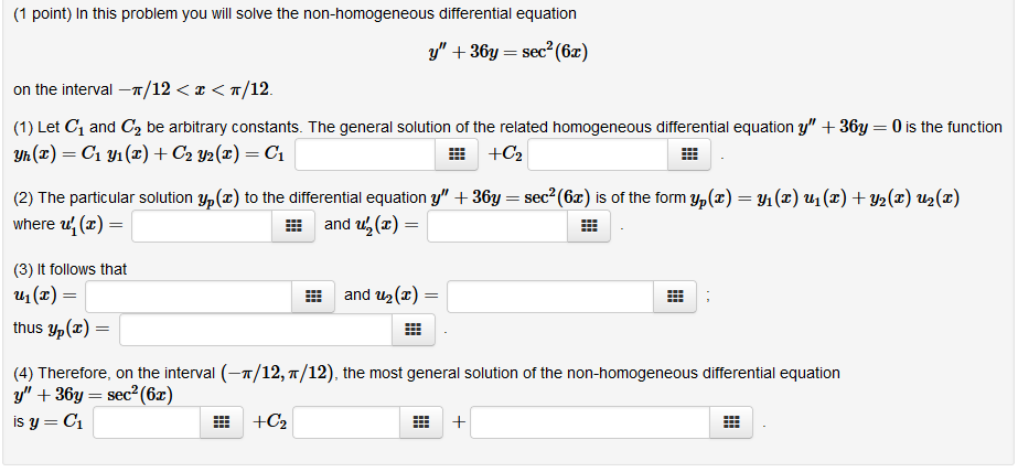 Solved (1 point) In this problem you will solve the | Chegg.com