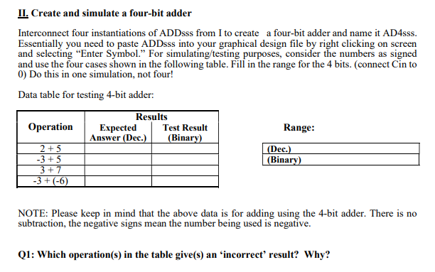 II. Create and simulate a four-bit adder Interconnect | Chegg.com