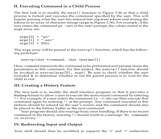 Solved II. Executing Command in a Child Process The first | Chegg.com