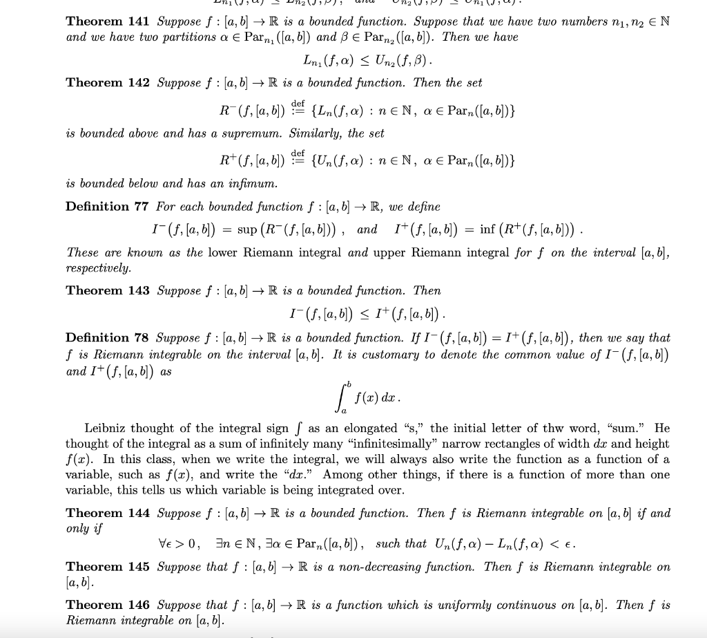 Solved Theorem 141 Suppose f : [a, b] → R is a bounded | Chegg.com