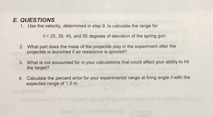 Solved TABLE 4-1 PROJECTILE MOTION WITH SPRING GUN Height of | Chegg.com