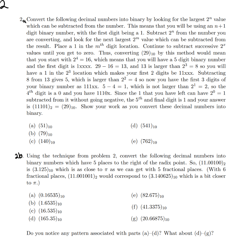 Solved 2 a 2a Convert the following decimal numbers into | Chegg.com