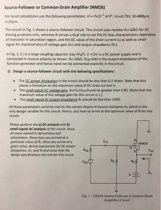 Source-Follower or Common-Drain Amplifier (NMOS) For | Chegg.com