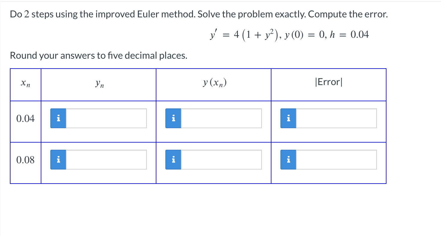 Solved Do 2 steps using the improved Euler method. Solve the | Chegg.com
