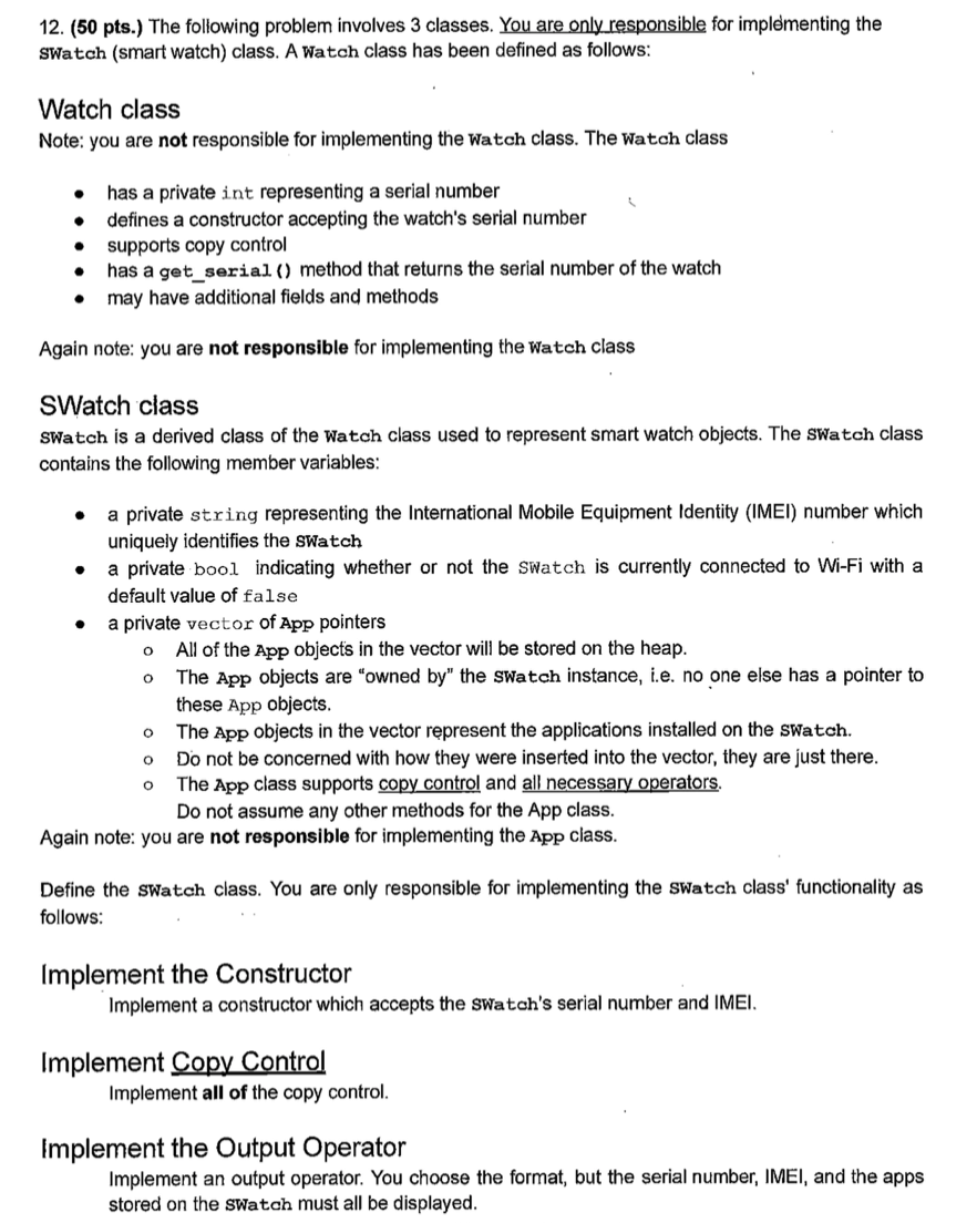 Solved Watch class Note: you are not responsible for | Chegg.com