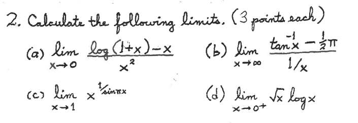 Solved TT 2. Calculate the following limits. (3 points each) | Chegg.com