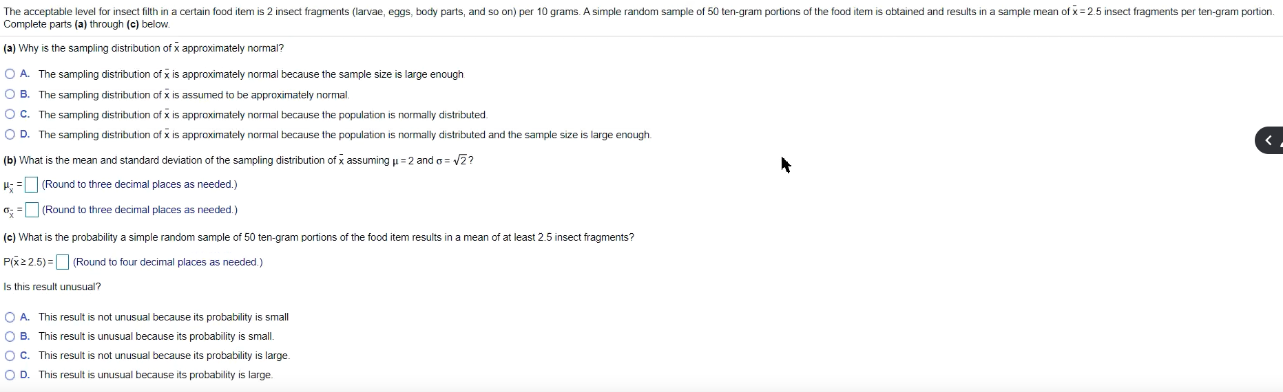 Solved The acceptable level for insect filth in a certain | Chegg.com
