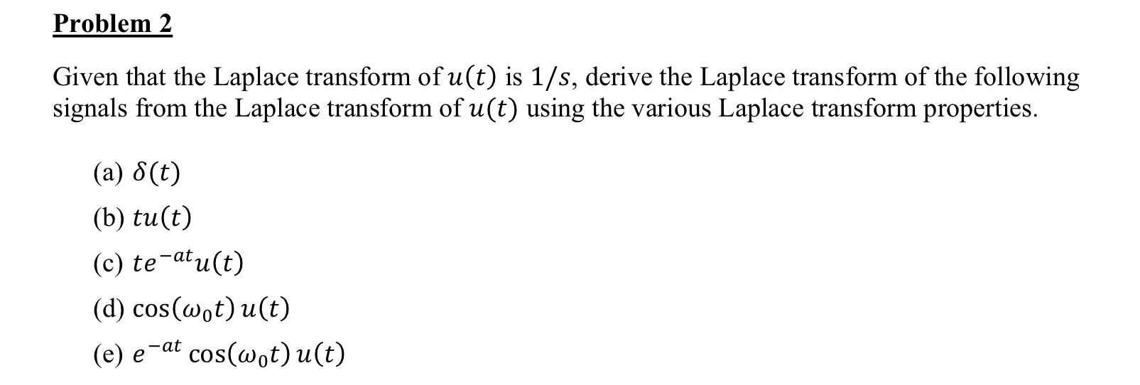 Solved Given that the Laplace transform of u(t) is 1/s, | Chegg.com