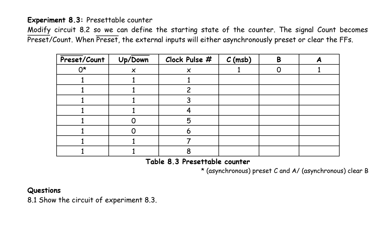 Solved Experiment 8.3: Presettable counter Modify circuit | Chegg.com