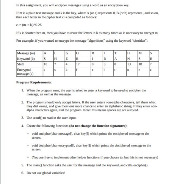 Solved In this assignment, you will encipher messages using | Chegg.com