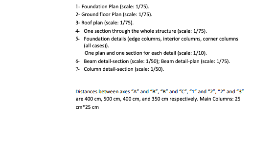 1- Foundation Plan (scale: 1/75). 2- Ground floor | Chegg.com