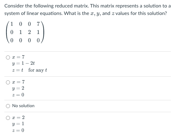 Solved Consider the following reduced matrix. This matrix | Chegg.com