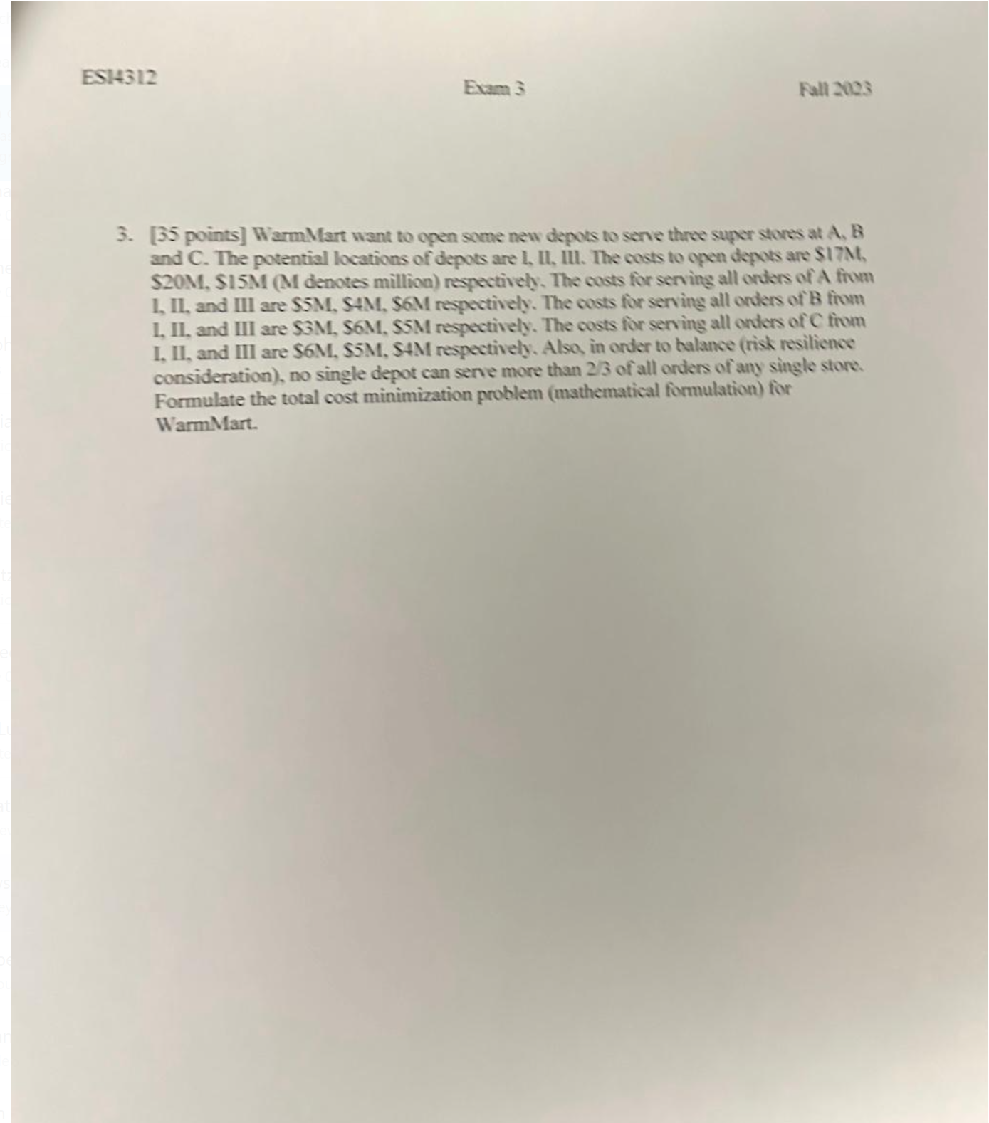 Solved 3. [35 ﻿points] ﻿WarmMart want to open some new | Chegg.com
