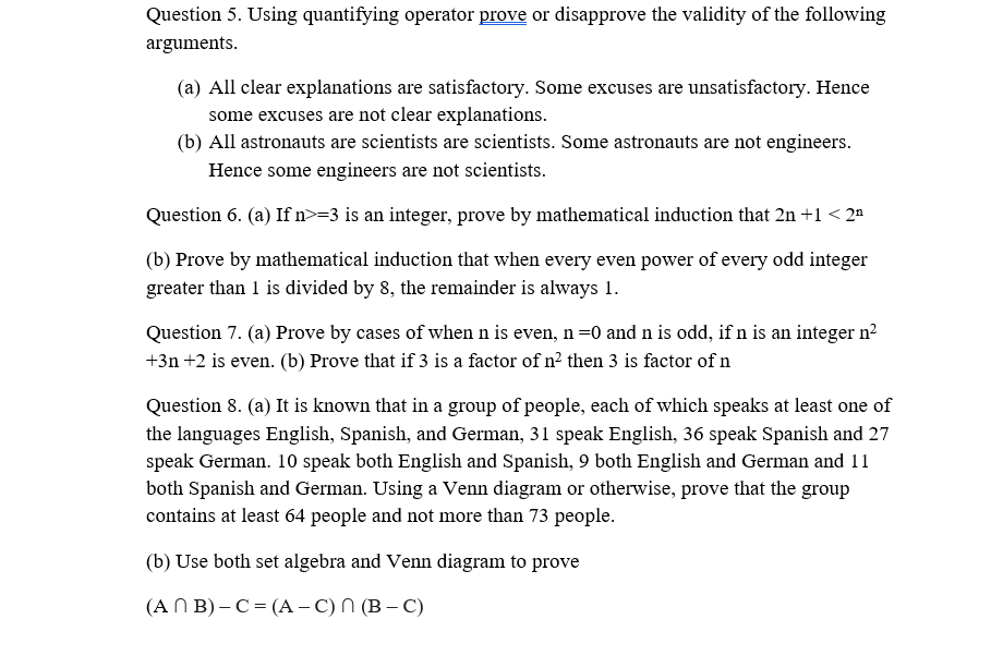 Question 5. Using quantifying operator prove or | Chegg.com