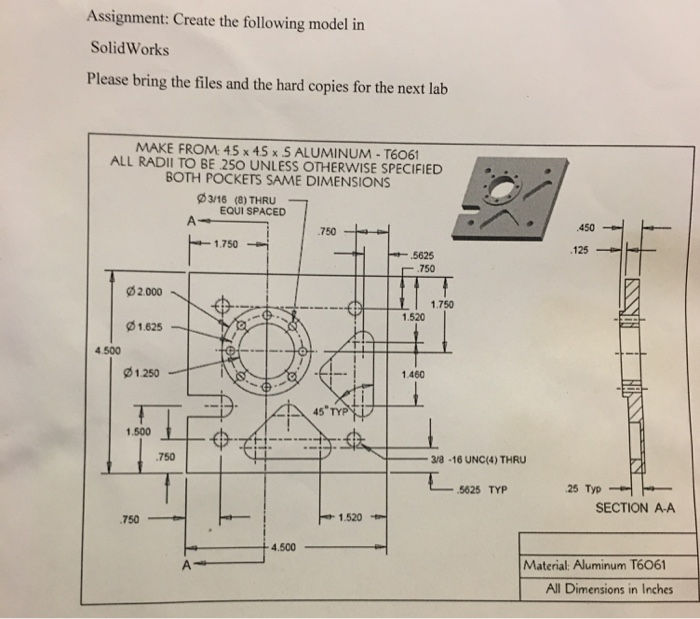 Solved Assignment: Create the following model in SolidWorks | Chegg.com