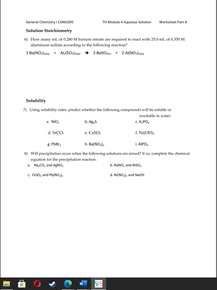 Solved General Chemistry 1 CHM1045 TH Module 4 Aqueous | Chegg.com